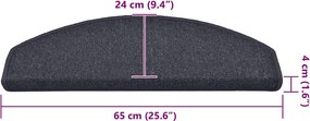 Schodové rohože 15 ks 65 x 24 x 4 cm tmavě šedé a modré, půlkulaté, velké 322365