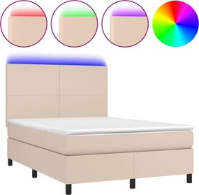 Box spring postel matrace a LED cappuccino 140x200cm umělá kůže 3135830
