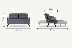 Designová rozkládací sedačka Hilarius 133 cm šedá