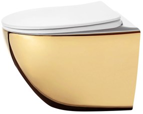 Rea Carlo Mini Tornado, závěsná WC mísa 490x355x350mm + toaletní sedátko, bílá-zlatá, REA-C6006