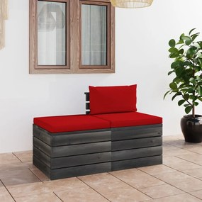 vidaXL 2dílná zahradní sedací souprava z palet + podušky borové dřevo [3061677] Barva polštáře: Červená