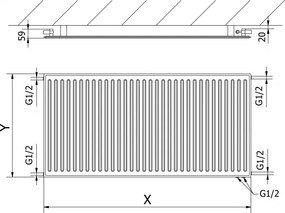 Mexen Hygiene CVH10, panelový radiátor 600 x 1400 mm, spodní připojení, 874 W, černá, W610H-060-140-70