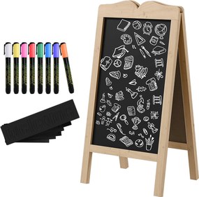 Vinsetto Bílá tabule na stojanu se dřevěným rámem, oboustranná magnetická skládací tabule s 8 tekutými křídami a 6 oboustrannými tabulemi 51x42x101 cm