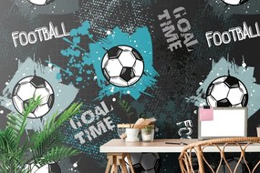 Samolepící tapeta fotbalový míč v tyrkysovém - 375x250 cm