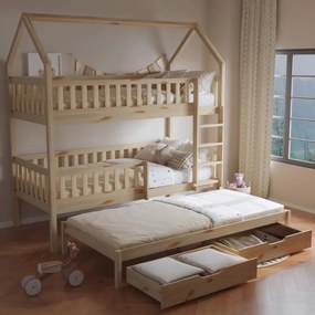 Montessori patrová postel 90x200 s přistýlkou, přírodní, VENITA TYP 1 Kondela 0000396837