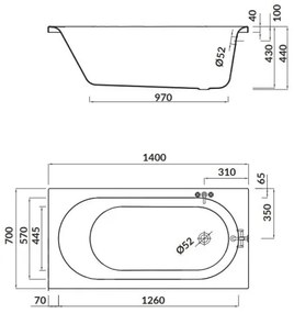 Cersanit Octavia, akrylátová vana 140x70cm + nožičky, bílá, S301-250