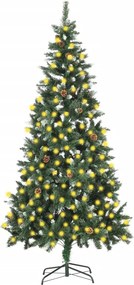Umělý vánoční stromek s LED osvětlením a šiškami 210 cm 3077748