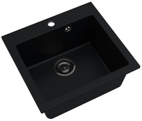 Sink Quality Ferrum 50, kuchyňský granitový dřez 490x450x195 mm + černý sifon, černá, SKQ-FER.C.1K50.XB
