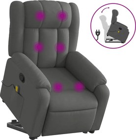 Zvedací masážní polohovací křeslo tmavě šedé textil 3205329