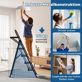 Costway 4 Žebřík s přihrádkou na nářadí a protiskluzovými pedály. Skládací