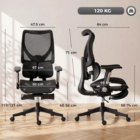 HOMCOM ergonomická síťovaná kancelářská židle s bederní opěrkou a podnožkou, černá
