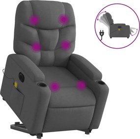 Elektrické zvedací masážní polohovací křeslo tmavě šedé textil 3204633