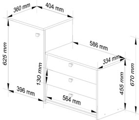3 křídlový botník S16 s komodou - olcha