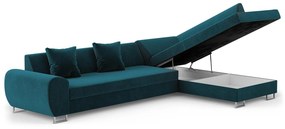 KOOKO HOME Rohová rozkládací sametová pohovka s úložným prostorem Adagio XL pravý roh