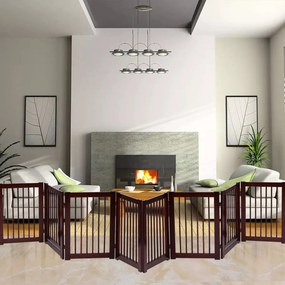 Costway Ochranná brána Čtyřdílná ochrana dveří pro psy Káva – 203 × 76 × 1,8 cm