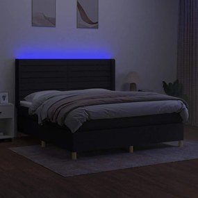 Box spring postel s matrací a LED černá 160x200 cm textil 3138967