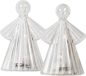 LED svítící anděl skleněný, čirý, 10 cm, sada 2 kusy
