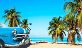 Vícedílný obraz Pláž Varadero Na Kubě A Americké Auto Nedostatek Nedostatek Přírodní plátno 200x120