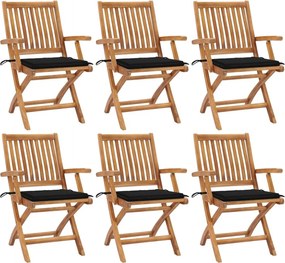 vidaXL Skládací zahradní židle s poduškami 6 ks masivní teakové dřevo [3072750] Barva: Černá