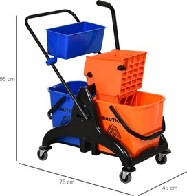 Úklidový vozík HOMCOM 26 litrů s lisem, kbelík na mop s kolečky, oranžový