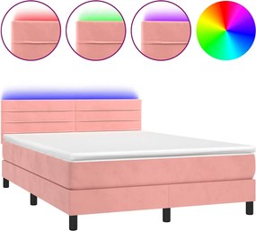Box spring postel s matrací a LED růžová 140x200 cm samet 3134470