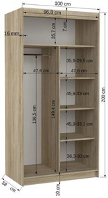 Šatní skříň s posuvnými dveřmi Collin - 100 cm Barva: Choco