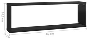 vidaXL Nástěnné krychlové police 6 ks černé 80x15x26,5 cm dřevotříska