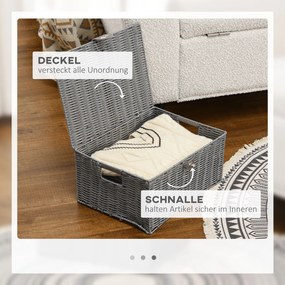 HOMCOM Úložné boxy sada 3 ks s víkem a přezkami 18L 12L 7L do obývacího pokoje Šedá | Aosom.de