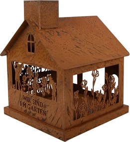 Rezavý svícen ve tvaru domku Rustic Charm- 17*17*22 cm