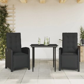 3dílný bistro set s poduškami černý polyratan 3212528