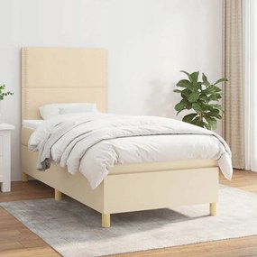 Box Spring Postel S Matrací Textil Krémová Hladké s hřebíky 90 x 190 cm