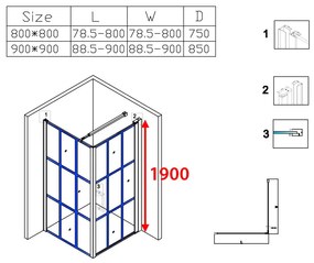 BPS-koupelny Čtvercový sprchový kout HYD-SK13A 80x80 černý/transparent + vanička HYD-OSV-SXL02A bílá