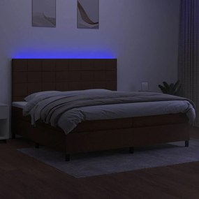 Box spring postel s matrací a LED tmavě hnědá 200x200 cm textil 3134904