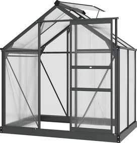 Outsunny Polykarbonátový Zahradní Skleník 2,51 m² Hliníkový Skleník pro Zahradu 190 x 132 x 201 cm UV-Odolný, se Zpevněným základem, Okapem, Lukem a P
