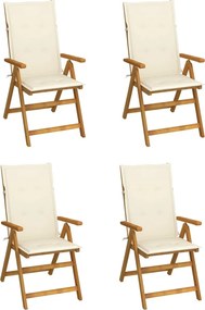 vidaXL Zahradní polohovací židle s poduškami 4 ks masivní akácie [3065354] Barva: krémová