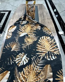 Ervi Luxusní bavlněný saténový župan DELUXE – Monstera na černém /černý