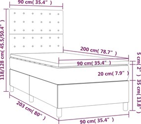 vidaXL Box spring postel s matrací a LED 90x200 cm samet [3136345] Barva: Růžová