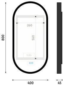 Nimco ČERNÉ LED zrcadlo 400x800 se dvěma dotykovými senzory - ZPC 32002LVX-90