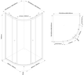 Aqualine Aqualine, ARLETA BLACK čtvrtkruhová sprchová zástěna 900x900mm, čiré sklo, BLS900