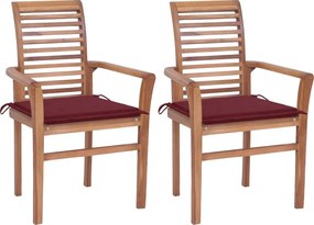 vidaXL Jídelní židle 2 ks podušky masivní teak [3062598] Barva: vínová červená