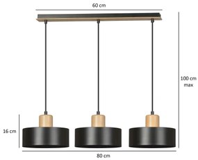 Lustr na lanku TORIN 3xE27/15W/230V černá