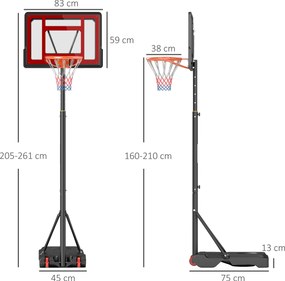 HOMCOM Basketbalový stojan venkovní s kolečky, výškově nastavitelný basketbalový koš 160-210 cm se stojanem, zadní stěna 83x59 cm, pro teenagery na d…