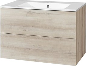Mereo Mereo, Aira, koupelnová skříňka s keramickým umyvadlem 81 cm, bílá, dub, šedá, CN721