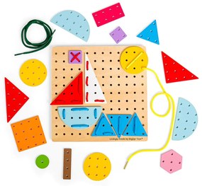 Bigjigs Toys Dřevěná šněrovací hra - Geometrické tvary