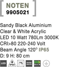 NV 9905021 Venkovní sloupkové svítidlo NOTEN LED černý hliník čirý a bílý akryl 8W 3000K 220-240V IP65 120st. IP65 - NOVA LUCE