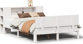 Postel s knihovnou bez matrace bílá 150x200 cm masivní borovice 3322635