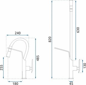 Dřezová baterie REA CASTOR s flexibilním raménkem a sprškou černá mat/kartáčovaná měď