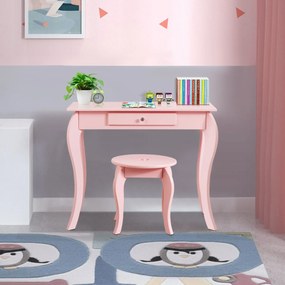 Dětský toaletní stolek s taburetkou a zrcadlem v růžové barvě
