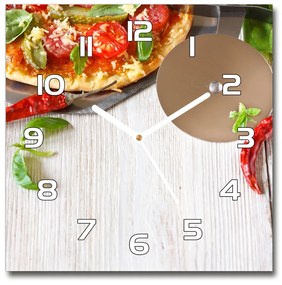 Wallmuralia Skleněné nástěnné hodiny čtverec Pizza 30x30 cm