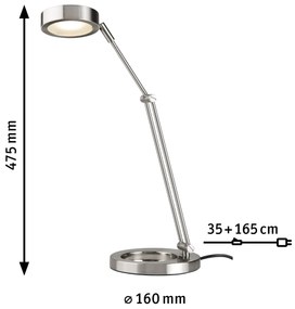 Paulmann 70245 Zed LED, stolní LED lampa, 1x6,7W LED, kartáčovaný kov, výška 47.5cm